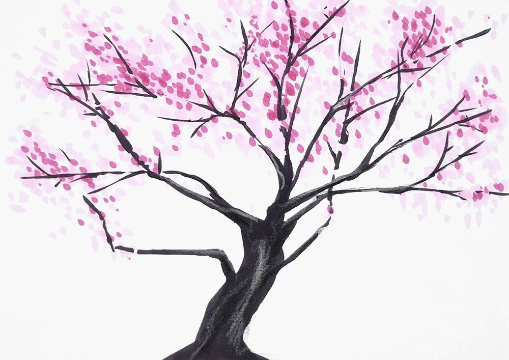 How To Draw A Cherry Blossom Tree - Super Simple Step-By-Step Tutorial